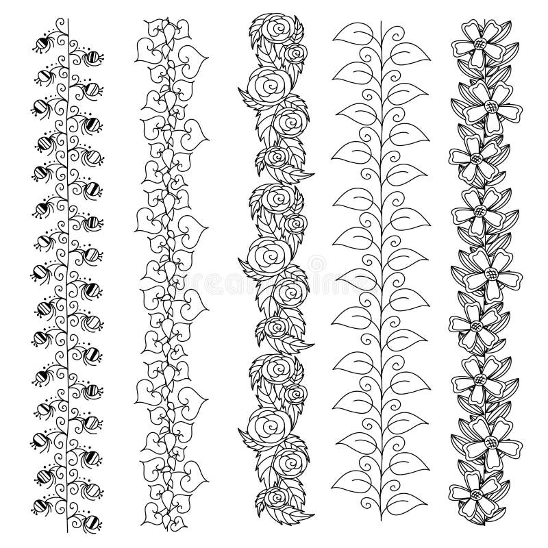 Floral ink drawing borders stock vector. Illustration of abstract ...