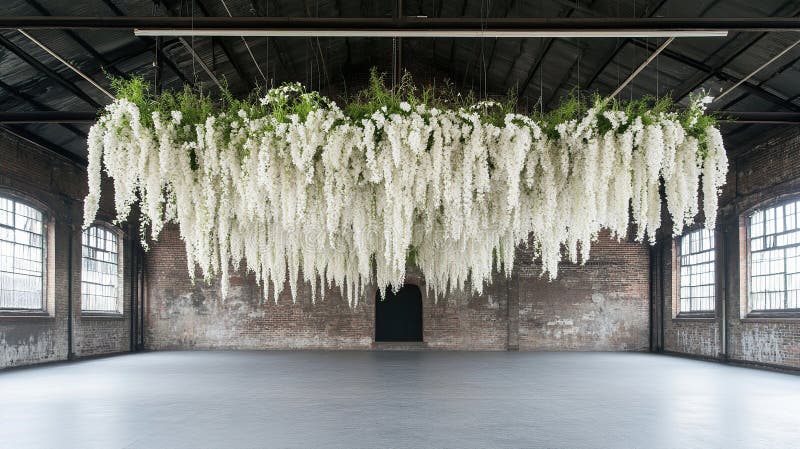 Floral Installation Hangs in Industrial Venue Stock Photo - Image of ...