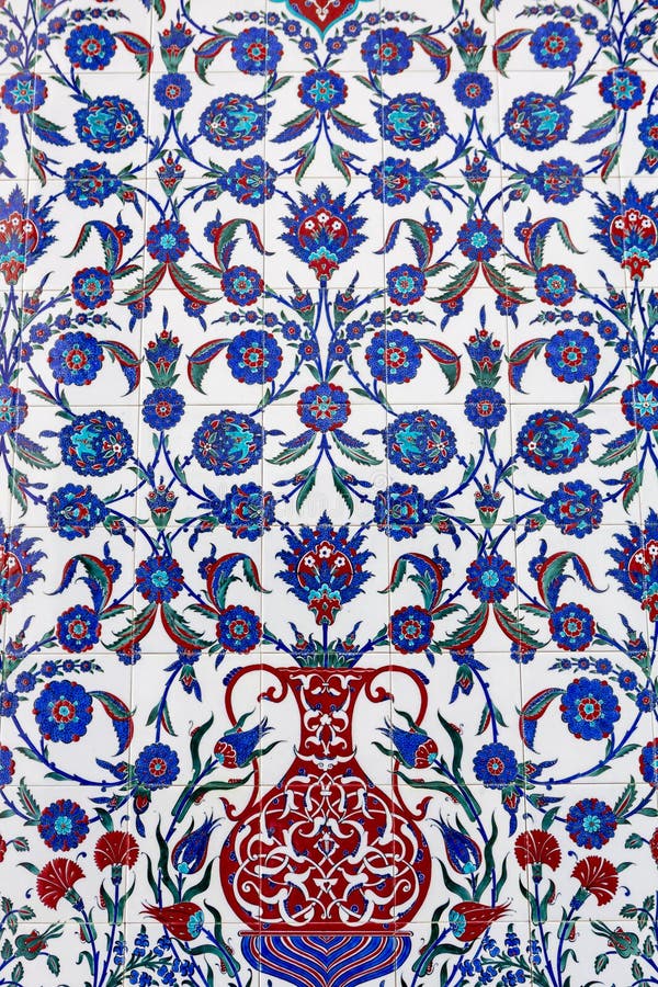 Floral Iznik Tile Pattern with Vase Stock Image - Image of white, motif ...