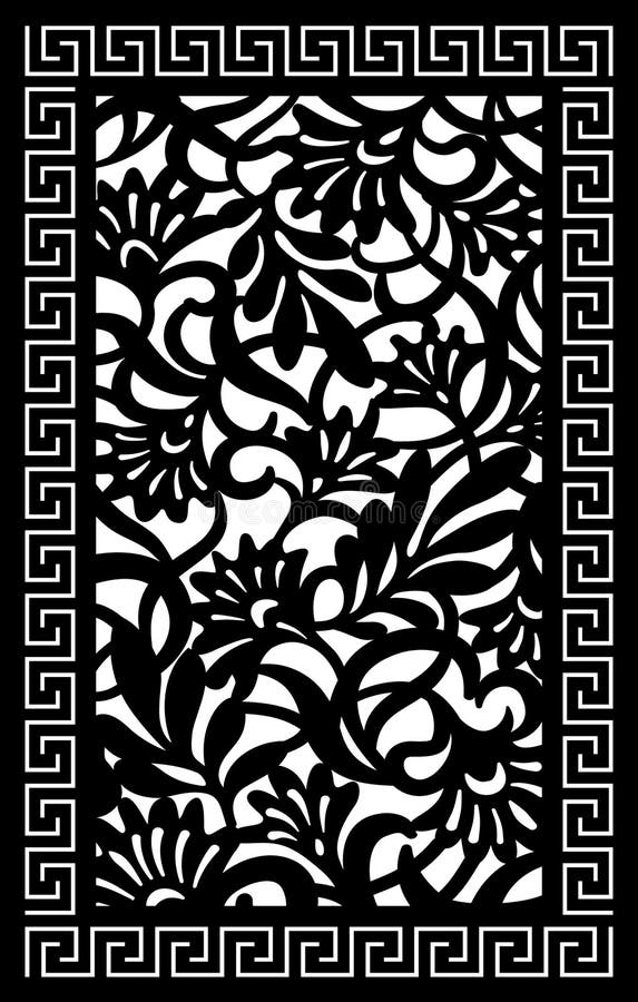 Floral Laser Cut Panel with Greek Key Border Stock Vector ...