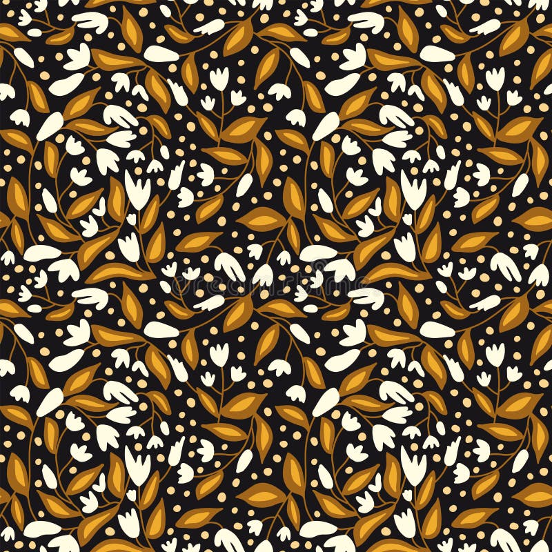 Seamless Floral Pattern in Gold, Mustard, Cream and Black Stock Vector ...