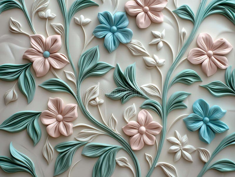 Floral and Leaf Paper Craft Relief in Pastel Colors Stock Photo - Image ...