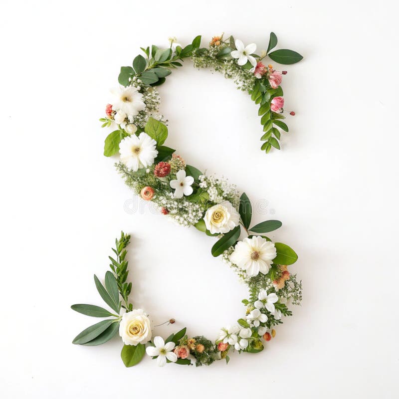 Floral Letter "S" Isolated on Transparent Background Stock Illustration ...