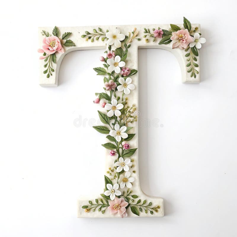 Floral Letter T on Transparent Background Stock Illustration ...