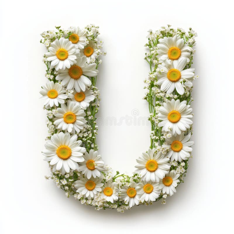 A Floral Letter U Made of Daisies and Greenery on a White Background ...