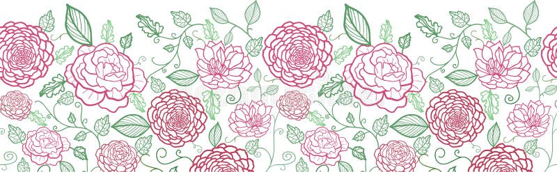 Floral Line Art Horizontal Seamless Pattern Stock Vector - Illustration ...