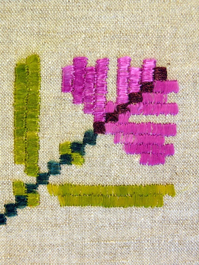 Floral Linen Fabric, Needlework Stock Image - Image of lithuaniann ...