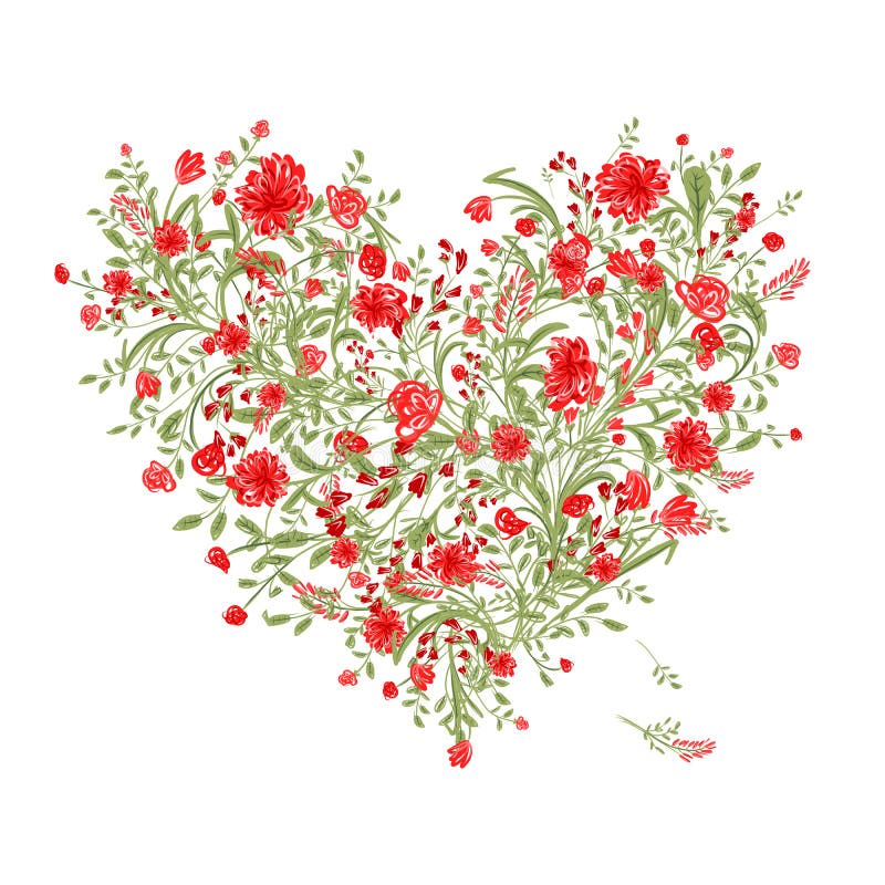 Floral Love Bouquet for Your Design, Heart Shape Stock Vector ...