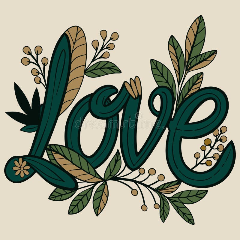 Floral Love with Nature Inspired Decorative Lettering Stock ...