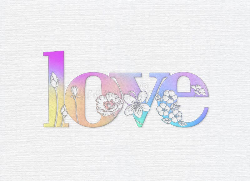Floral Love Text on White Texture Stock Illustration - Illustration of ...