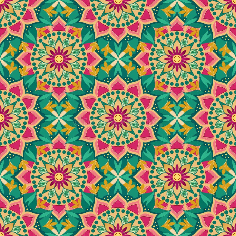 Floral Mandara Mosaic Seamless Stock Vector - Illustration of flowers ...