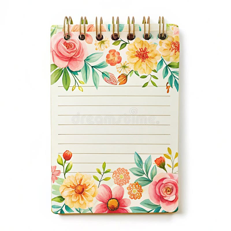 Floral Memo Pad on White Background Stock Illustration - Illustration ...