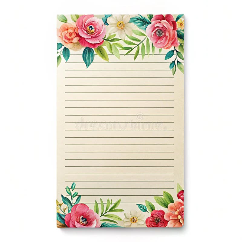 Floral Memo Pad on White Background Stock Illustration - Illustration ...