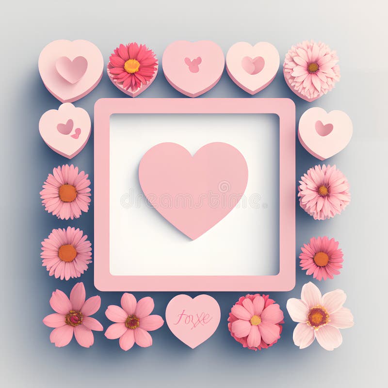 Floral Frame Decorative Poster Design with Heart Shape Inside, AI ...