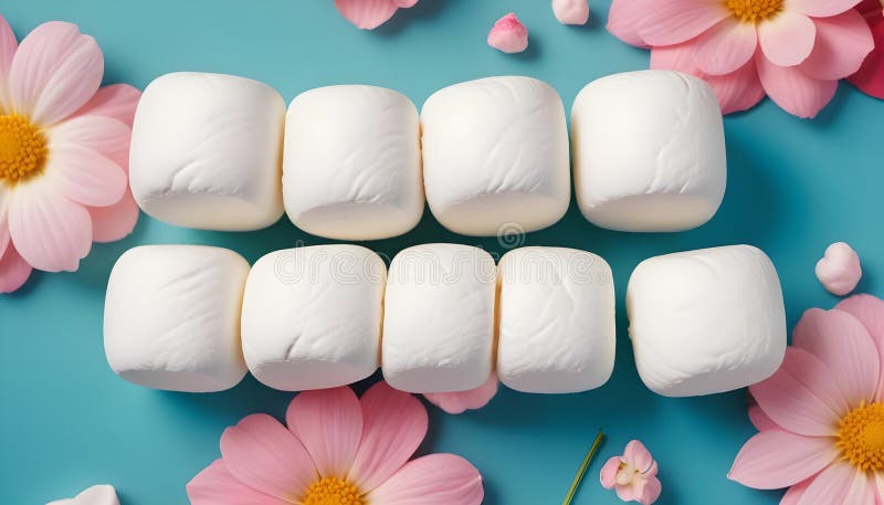 Floral Mockup for Text with Letters on Marshmallows and Blue Abstract ...