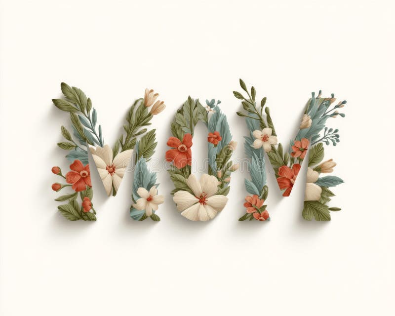 Floral Mom Text Design on White Background Stock Illustration ...