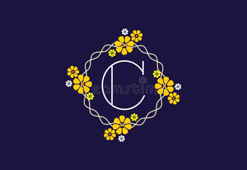 Floral Monogram Letter C. Initial Alphabet with Botanical Elements ...