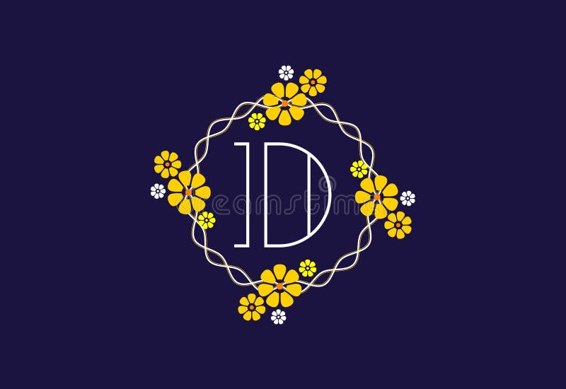 Floral Monogram Letter D. Initial Alphabet with Botanical Elements ...