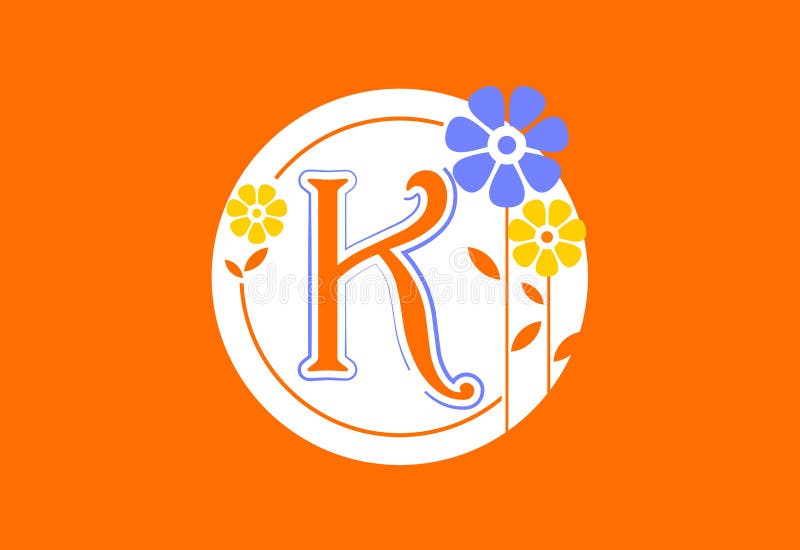 Floral Monogram Letter K. Initial Alphabet with Botanical Elements ...