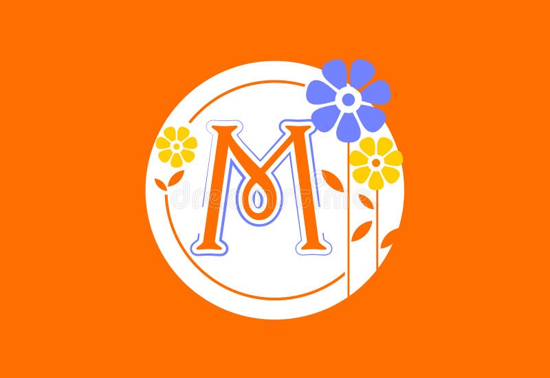 Floral Monogram Letter M. Initial Alphabet with Botanical Elements ...
