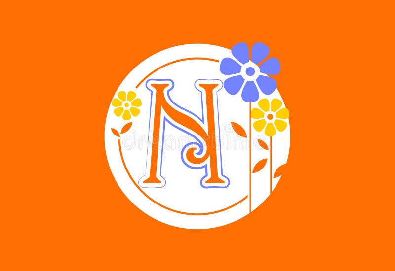 Floral Monogram Letter N. Initial Alphabet with Botanical Elements ...