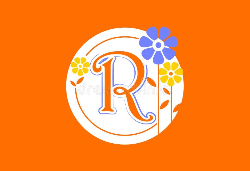 Floral Monogram Letter R. Initial Alphabet with Botanical Elements ...