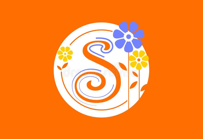 Floral Monogram Letter S. Initial Alphabet with Botanical Elements ...