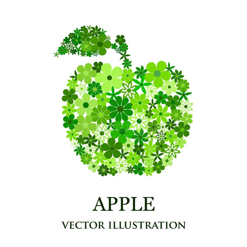 Floral mosaic green apple stock vector. Illustration of natural - 75098930