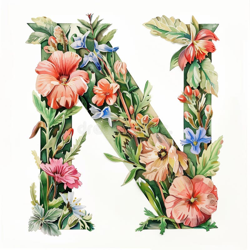 Floral N Letter. AI Generated. Stock Illustration - Illustration of ...