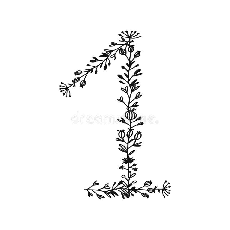 Floral number one stock vector. Illustration of decor - 131035690