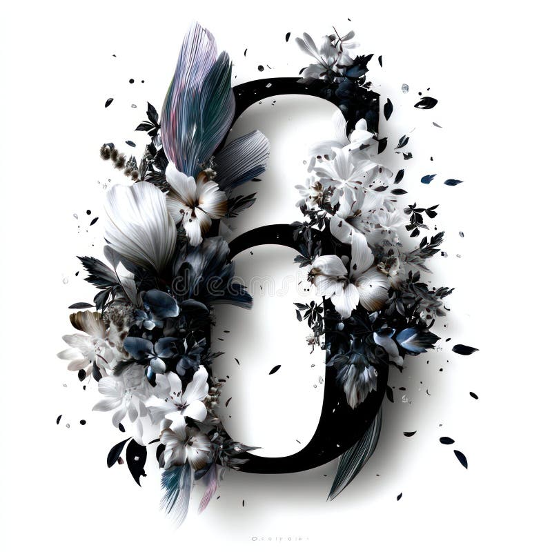 Floral Number Six Composition with Elegant Black and White Flowers ...