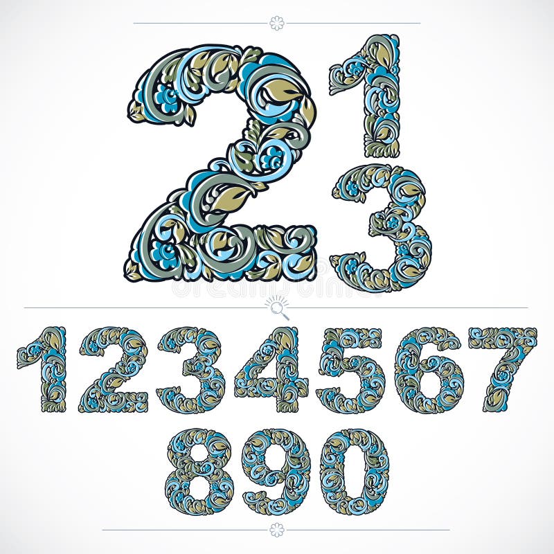 Floral Numerals, Hand-drawn Vector Numbers Decorated with Botanical ...