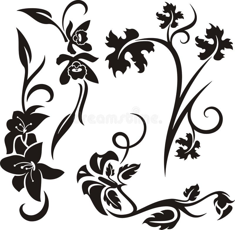 Black and White Floral Scroll Stock Vector - Illustration of flower ...