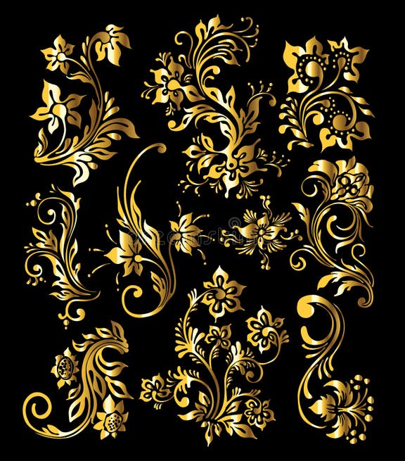 Floral Ornament Set stock illustration. Illustration of grunge - 23038234