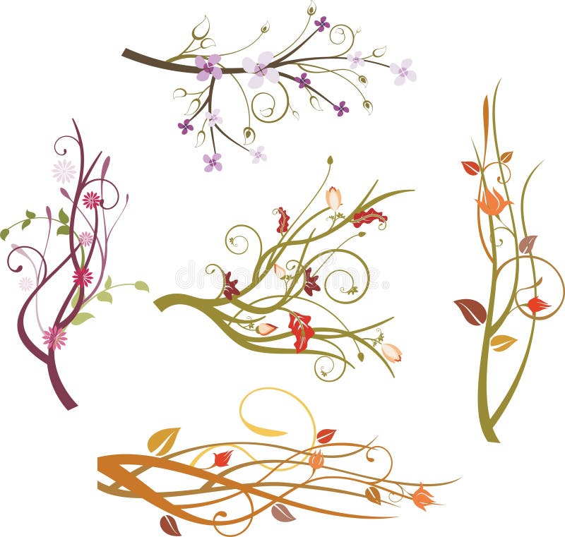 Floral Ornamental Branch Designs Vector Set Stock Vector - Illustration ...