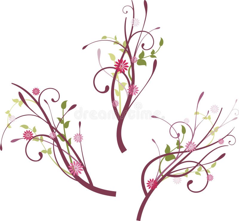 Floral Ornamental Branch Designs Vector Set Stock Vector - Illustration ...