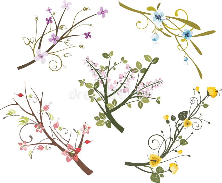 Floral Ornamental Branch Designs Vector Set Stock Vector - Illustration ...