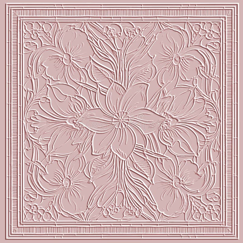 Floral Ornamental Line Art Emboss Flowers 3d Seamless Pattern with ...