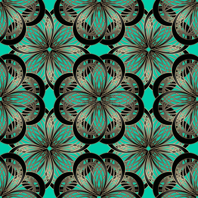Floral Ornamental Vector Seamless Pattern. Green Patterned Background ...