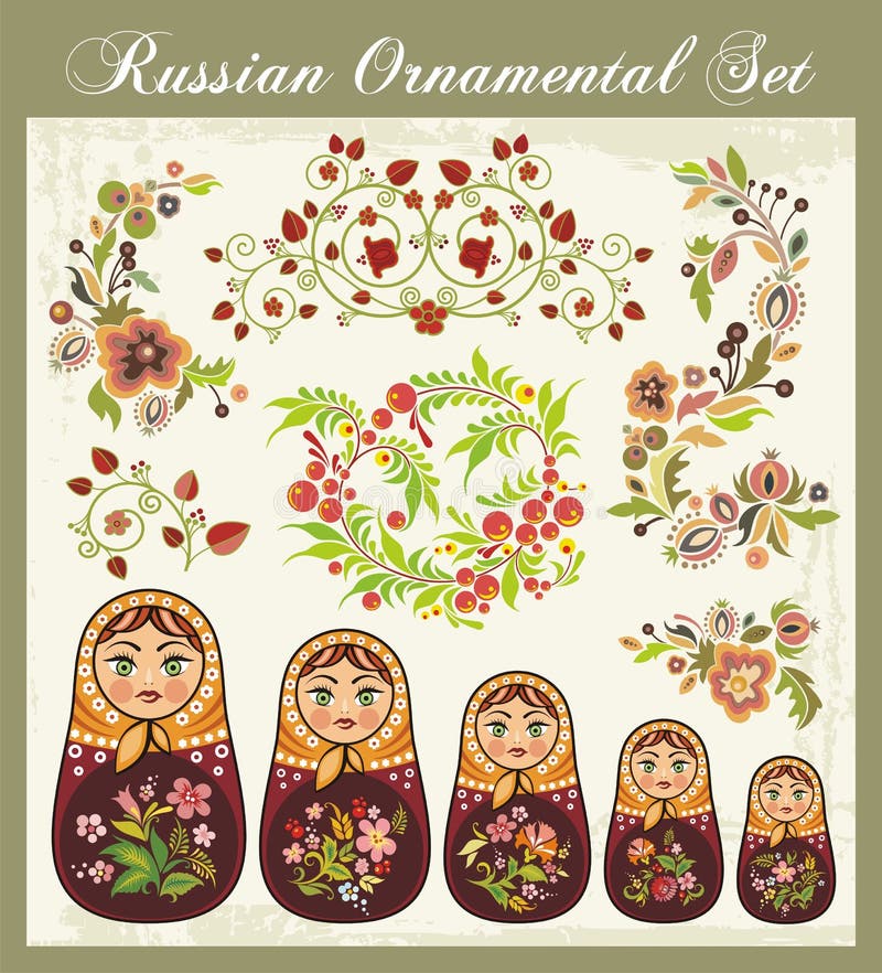 Floral Ornaments in Russian Style Stock Vector - Illustration of ...