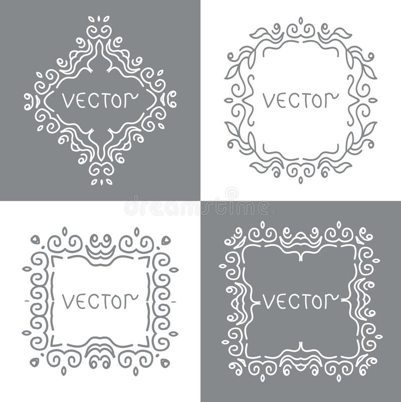 Floral Outline Frames and Borders. Monogram Mono Stock Vector ...