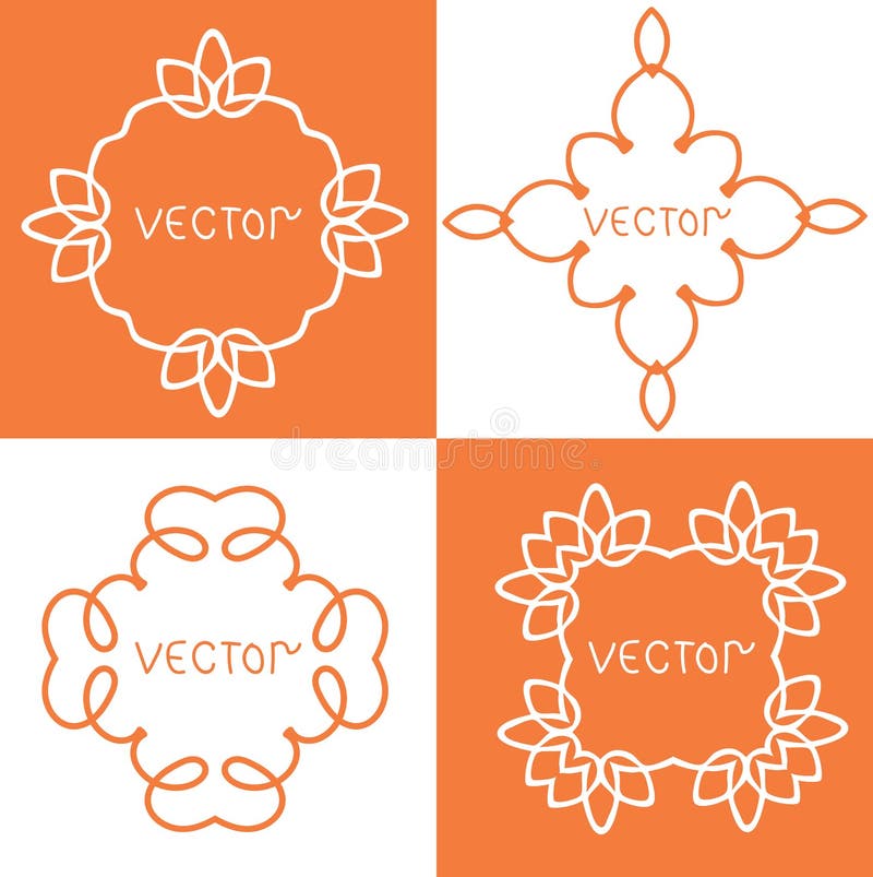 Floral Outline Frames and Borders. Monogram Mono Stock Vector ...