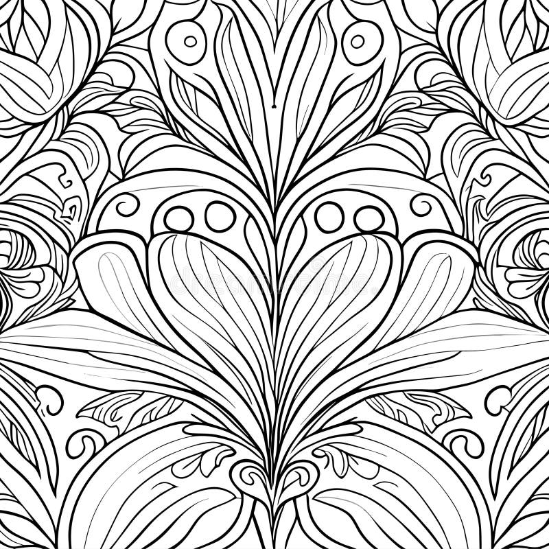 Floral Outline Pattern Seamless Design Background_09 Stock Vector ...