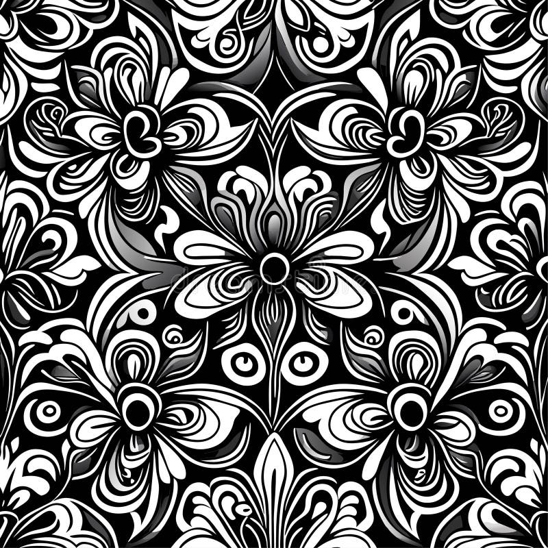Floral Outline Pattern Seamless Design Background_042 Stock Vector ...