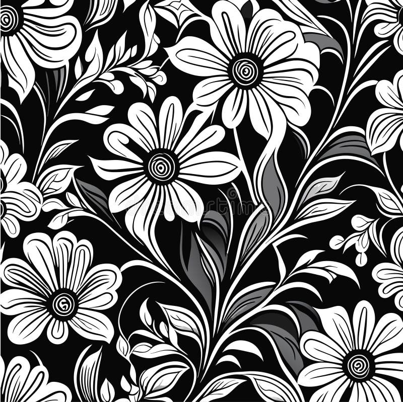 Floral Outline Pattern Seamless Design Background_044 Stock Vector ...