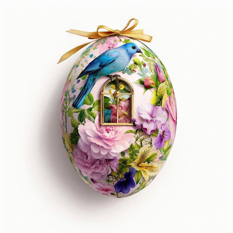 Floral Painted Egg with Bluebird and Gold Detailing: Nature-Inspired ...