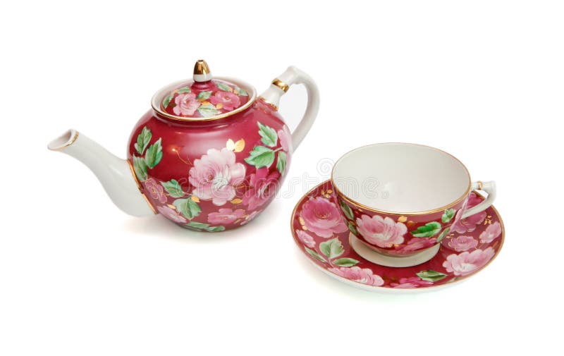 Floral-painted Tea Service Isolated Stock Photo - Image of saucer ...
