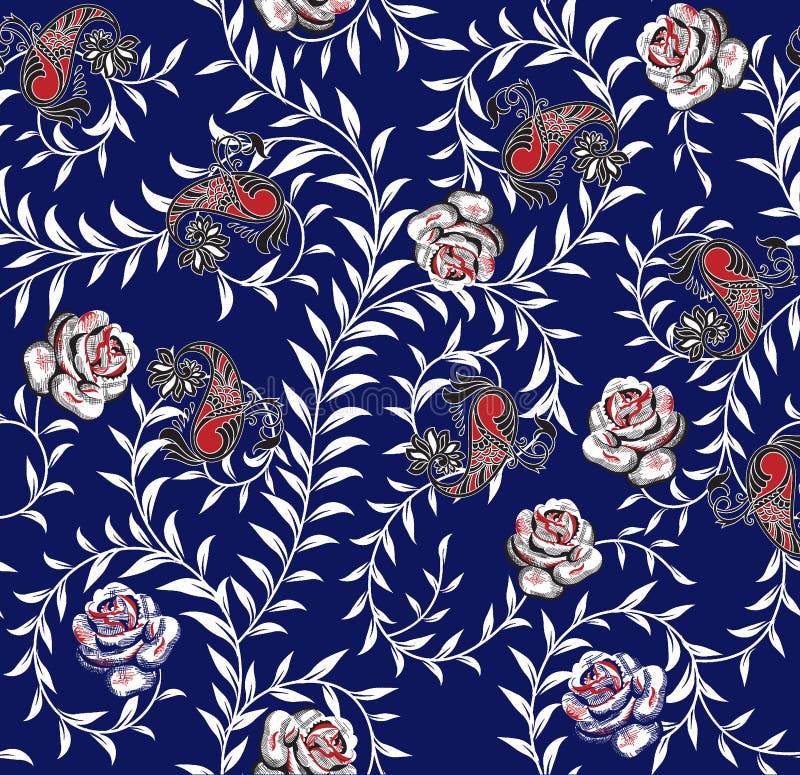 Floral Paisley Pattern on Background Stock Illustration - Illustration ...