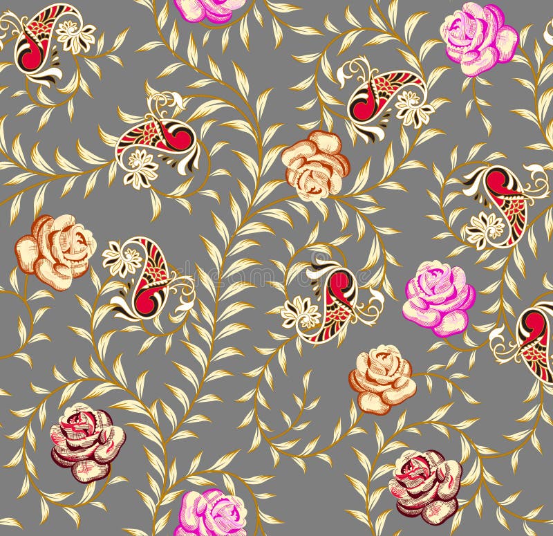 Floral Paisley Pattern on Background Stock Illustration - Illustration ...