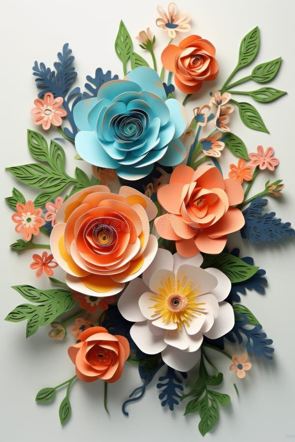Floral Paper Craft Border AI Generated Stock Illustration ...